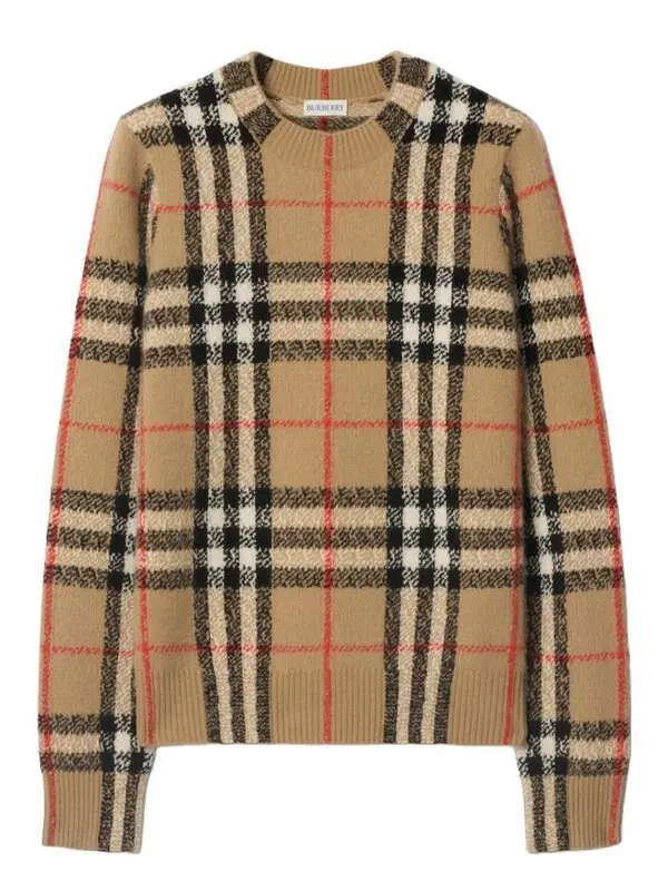 Burberry Check Cashmere Wool Sweater - Sand Beige