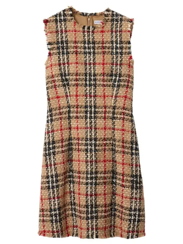 Burberry Check Wool Blend Bouclé Mini Dress - Sand Beige