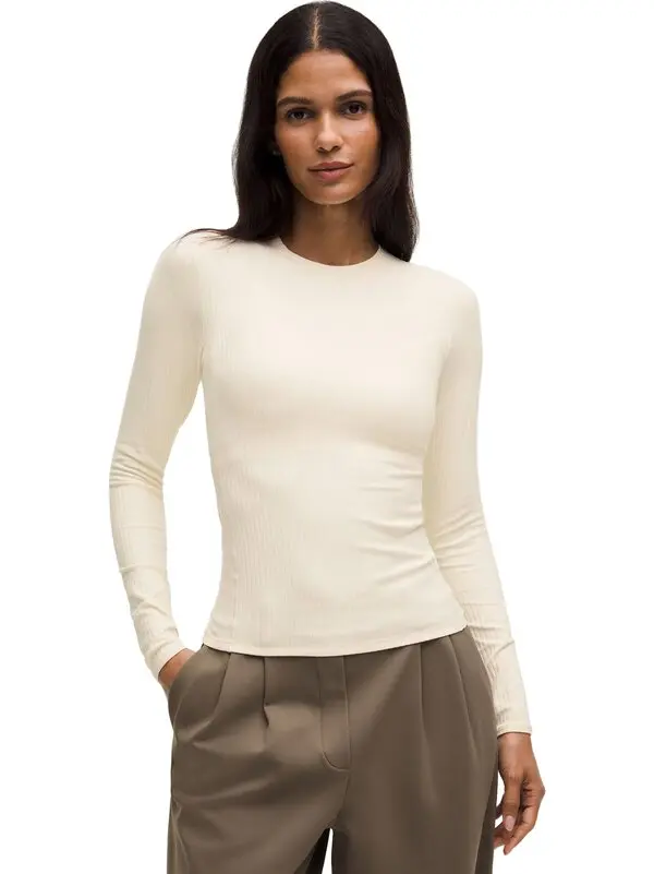 Lululemon Wundermost Ultra-soft Ribbed Nulu Crewneck Long-sleeve Shirt - Coconut Ivory