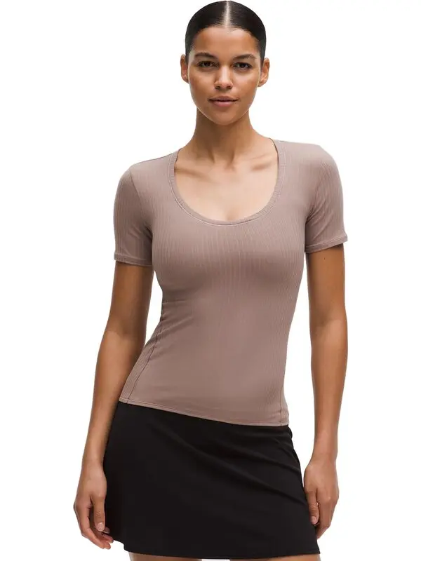 Lululemon Wundermost Ultra-soft Ribbed Nulu Scoop-neck Top - Ashen Rose