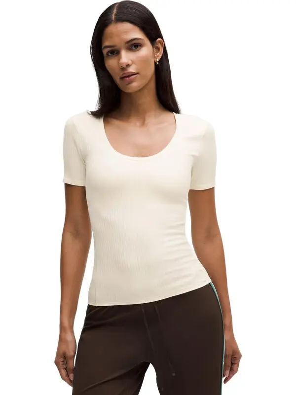 Lululemon Wundermost Ultra-soft Ribbed Nulu Scoop-neck Top - Coconut Ivory