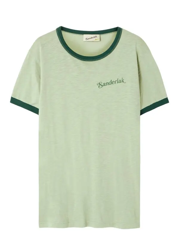 SANDERLAK Printed Two-tone Cotton-jersey T-shirt - Green