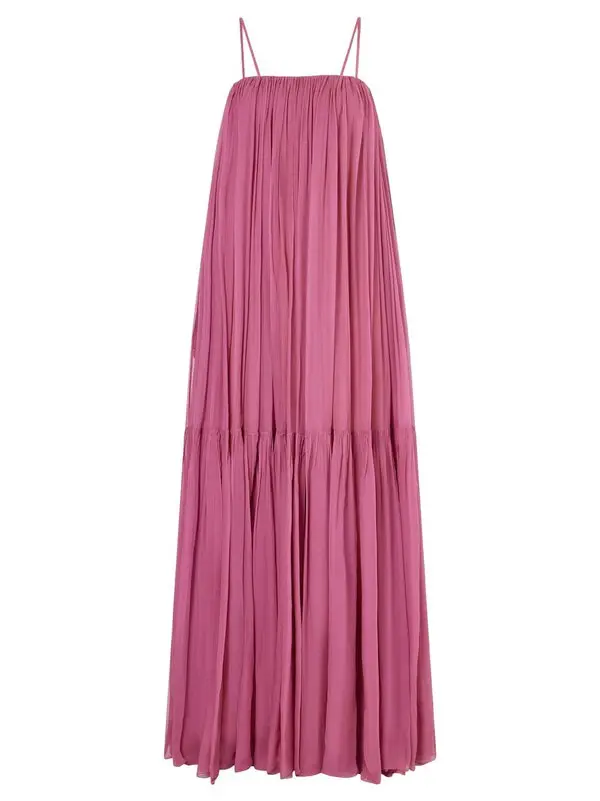 Chloé Tiered Pleated Silk-chiffon Maxi Dress - Pink