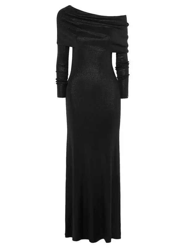 Balenciaga Draped Metallic Stretch-knit Maxi Dress - Black