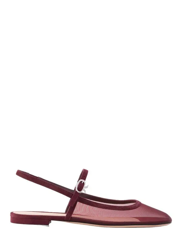 GIANVITO ROSSI Suede-trimmed Mesh Slingback Flats - Burgundy