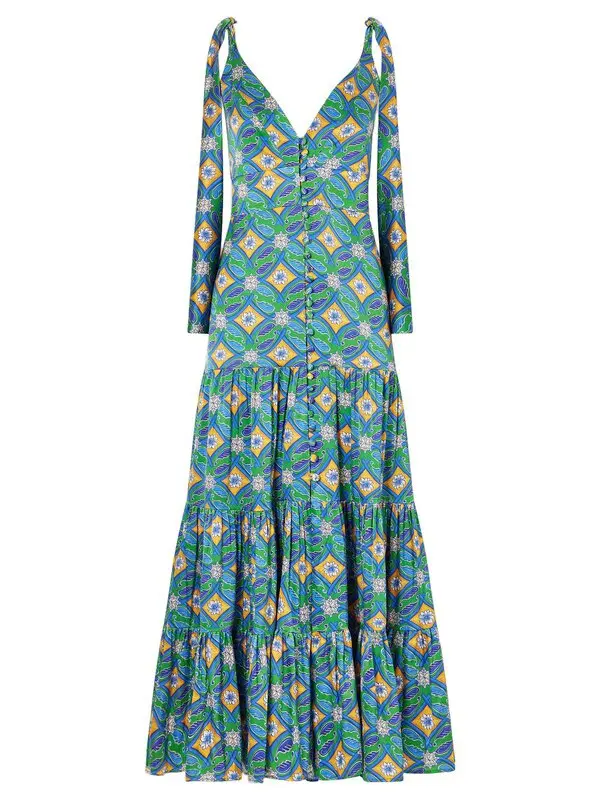 CRISTIANO MARCHELI Donatella Tie-detailed Tiered Printed Maxi Dress - Green