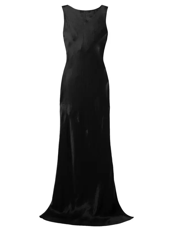 ABADIA Draped Hammered-satin Gown - Black