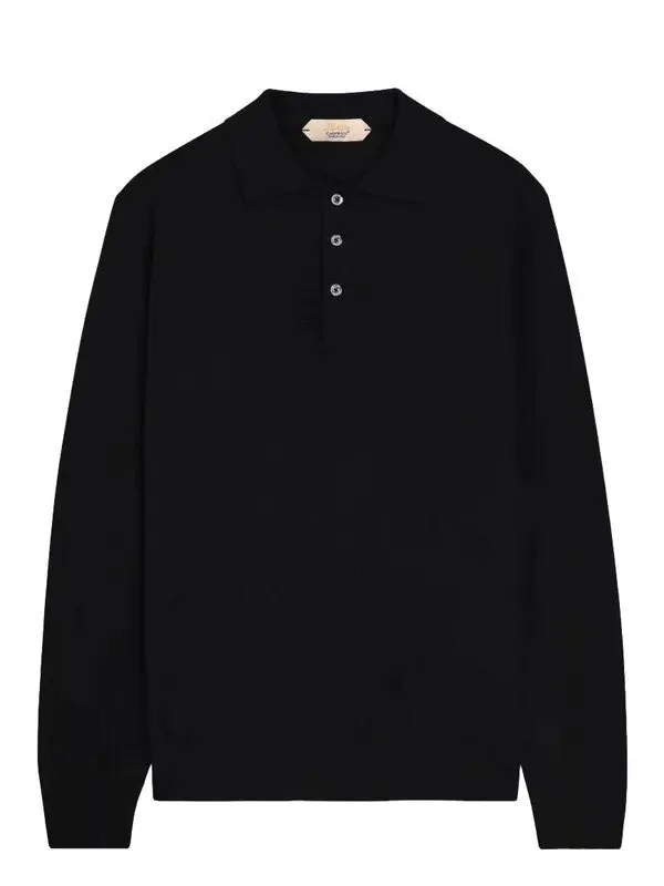 AURELIEN Wool Polo Shirt - Black