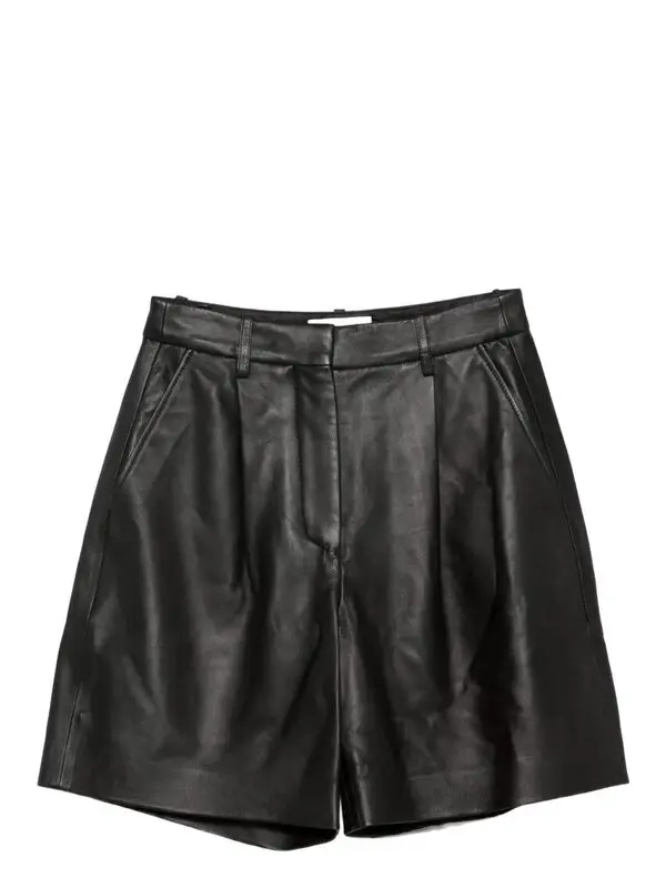 JOSEPH Suze Pleated Leather Shorts - Black