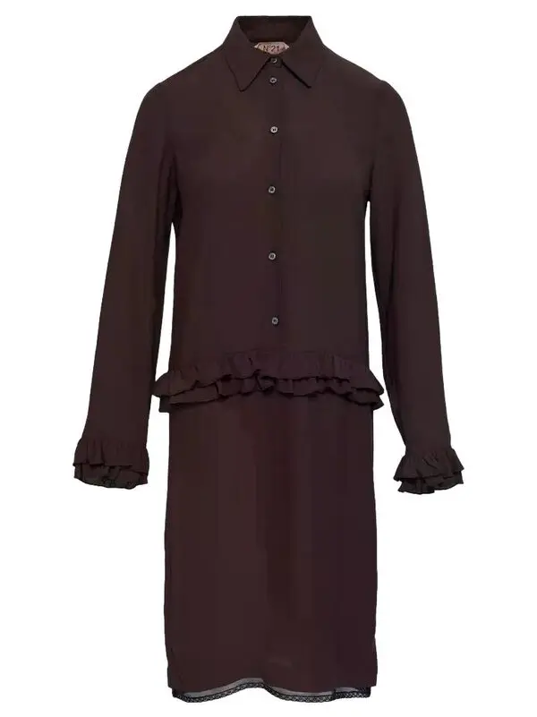 N°21 Ruffled-detail Long-sleeve Dress - Brown