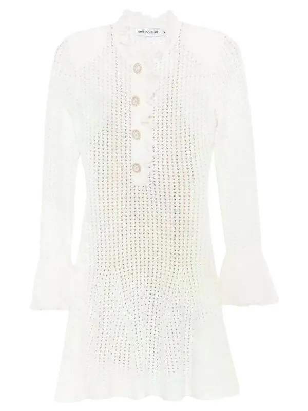 SELF-PORTRAIT Ruffled Button Mini Dress - White