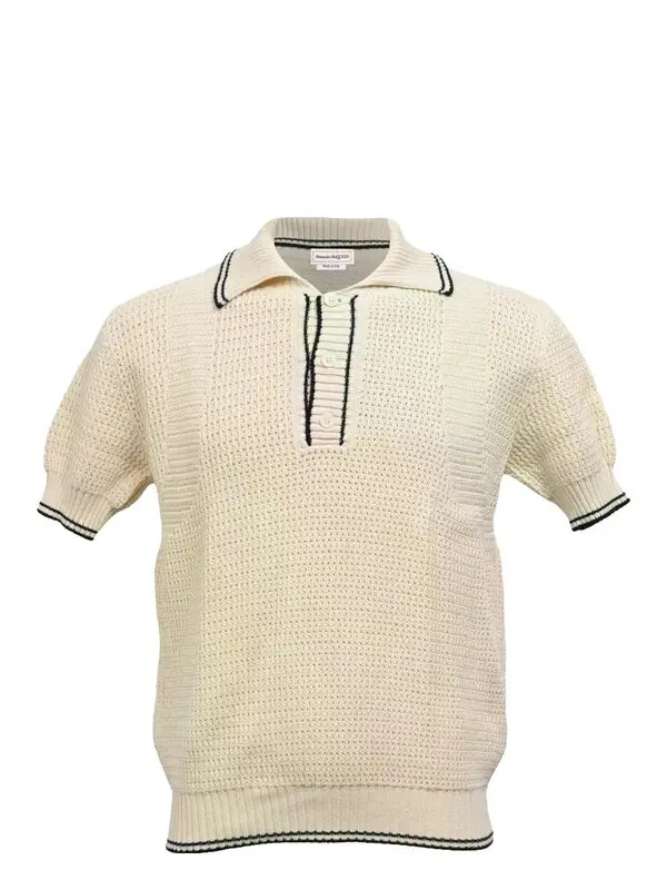 Alexander McQueen Stripe-trim Knitted Polo Shirt - White