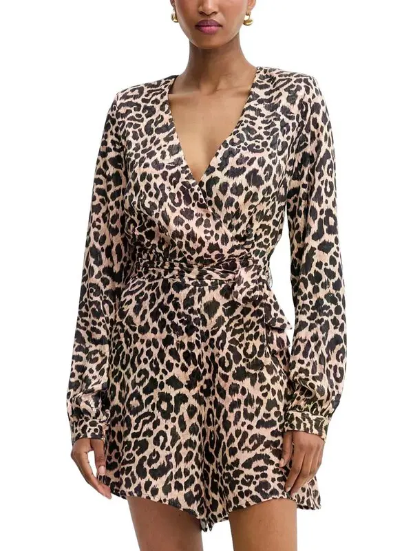 Guess Animal Print V-neck All-in-one - Neutrals