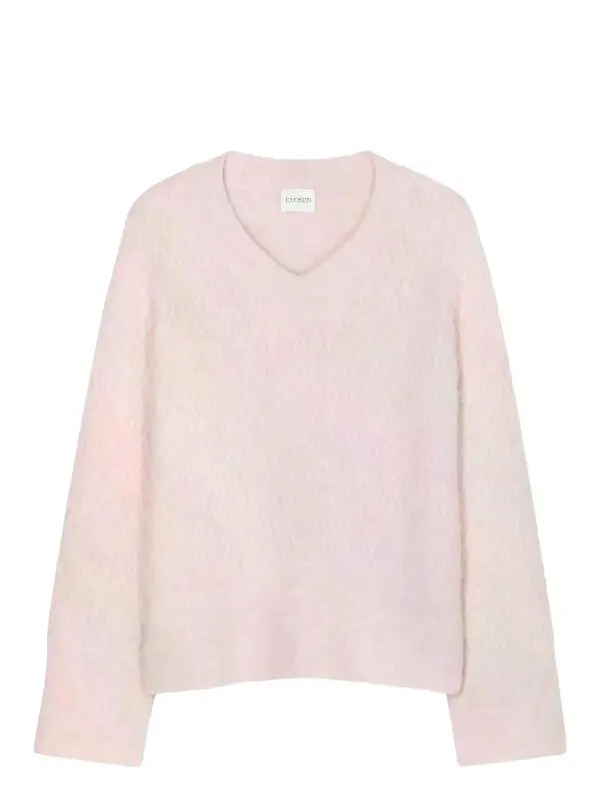 Closed V-neck Long-sleeve Sweater - Pink