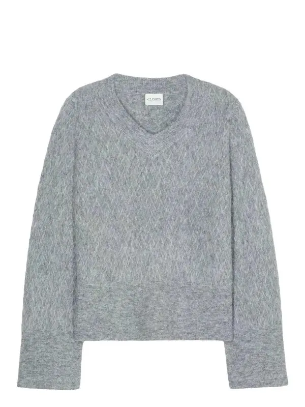 Closed Patterned V-neck Sweater - Grey