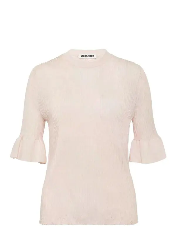 JIL SANDER Flounce-sleeved Metallic T-shirt - Pink