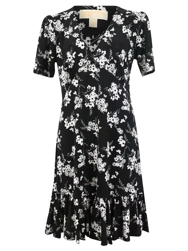 Michael Kors Floral-print Wrap Mini Dress - Black