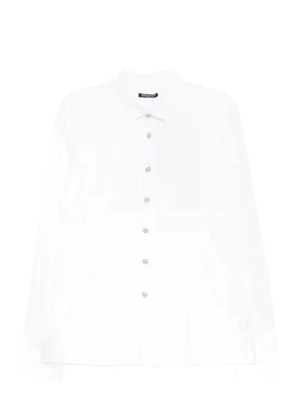 Balmain Striped Logo Button Shirt - White