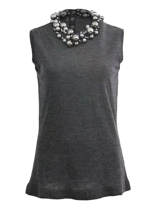 Burberry Beaded-neckline Knitted Top - Grey