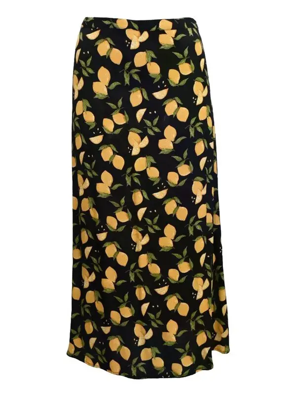 REFORMATION Lemon-print Bea Midi Skirt - Black