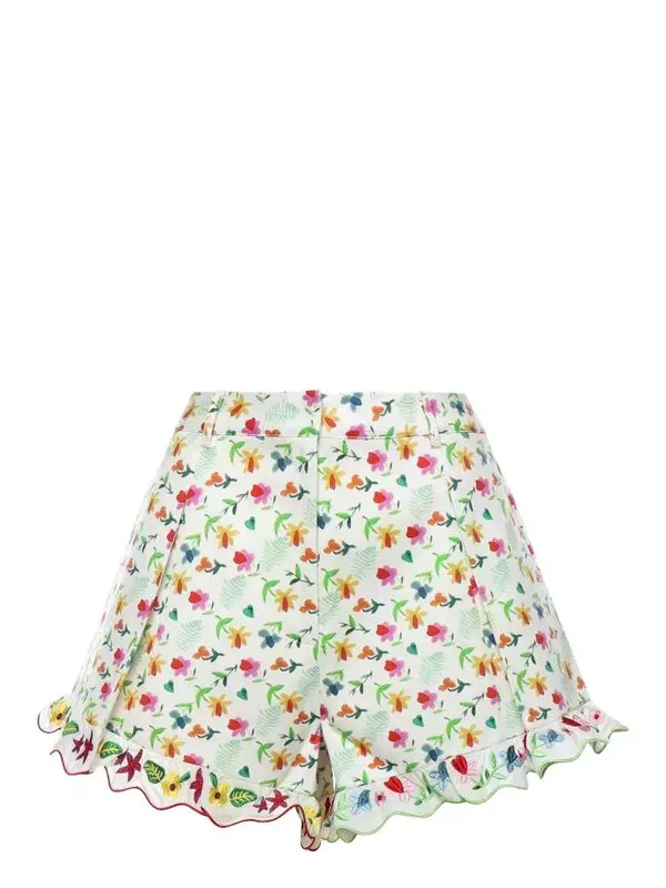 Celiab Floral-print Scalloped Hem Shorts - White