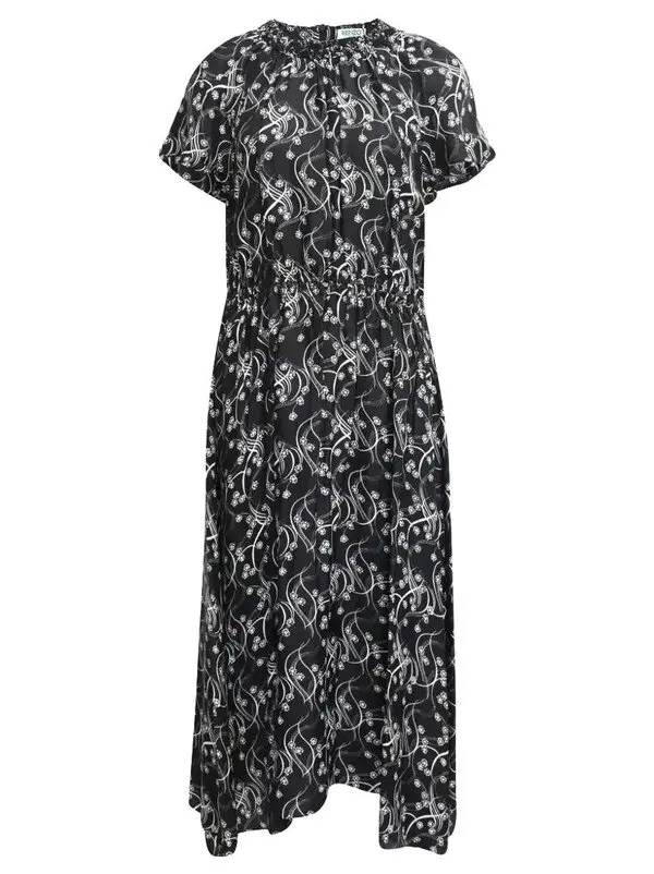 Kenzo Gathered Printed Midi Dress - Black
