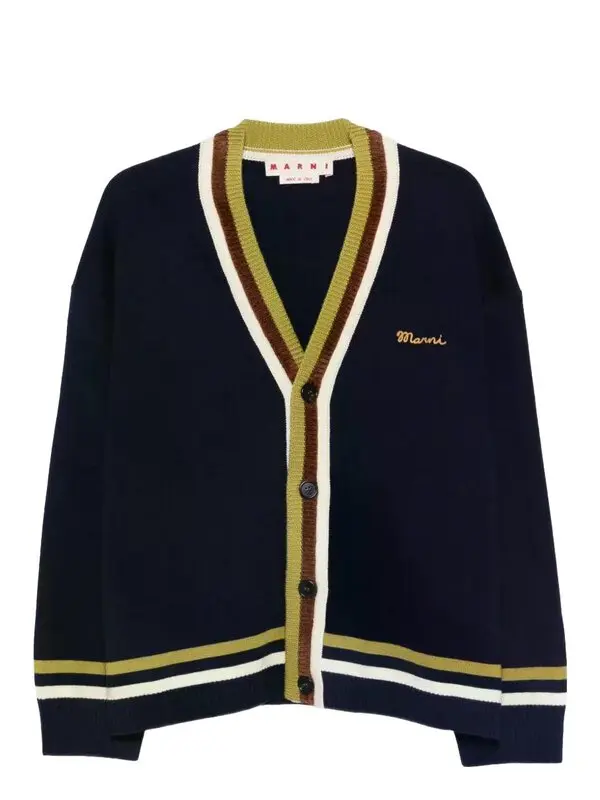 Marni Striped Embroidered Cardigan - Blue