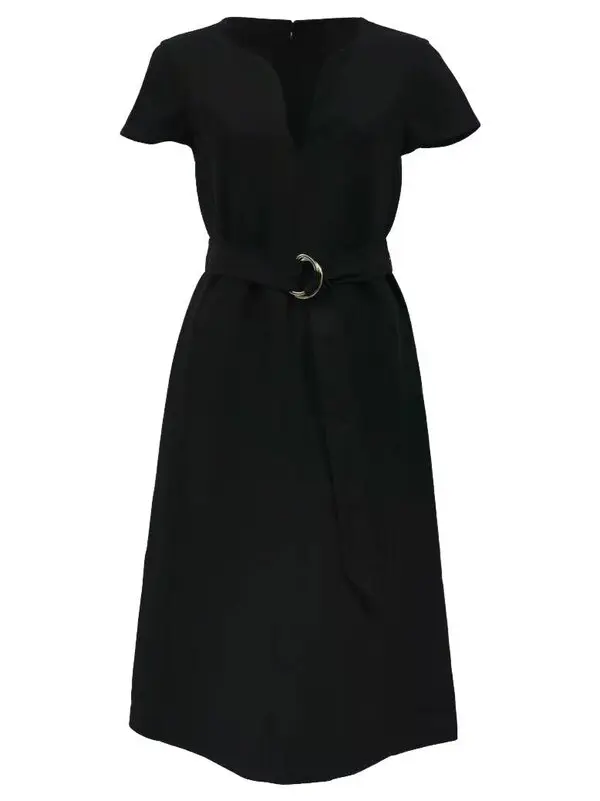 FERRAGAMO V-neck Belted A-line Dress - Black