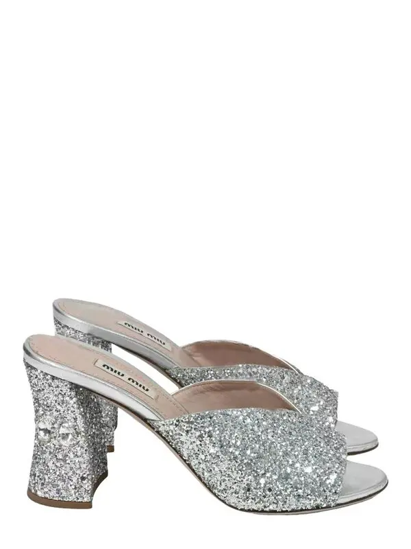 Miu Miu Rocchetto Glitter-embellished Block-heel Sandals - Silver