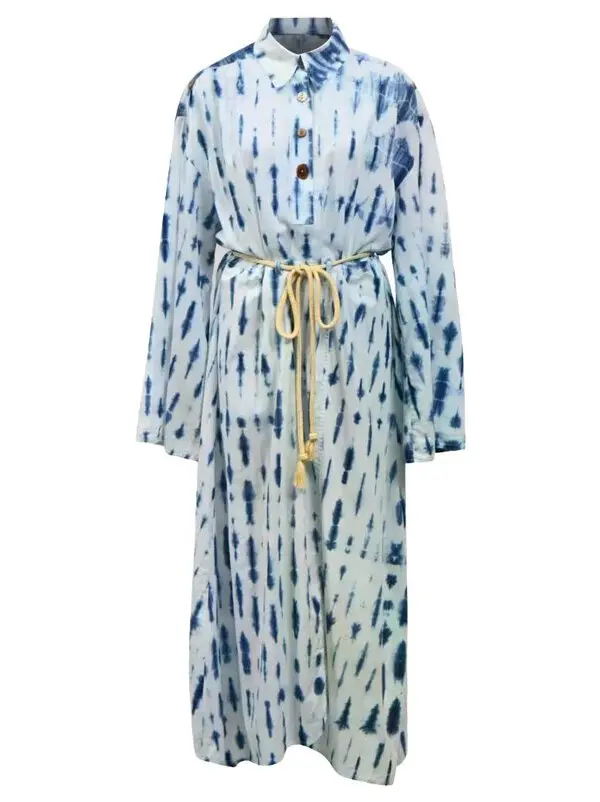 Nanushka Tie-dye Belted Maxi Shirt Dress - Blue