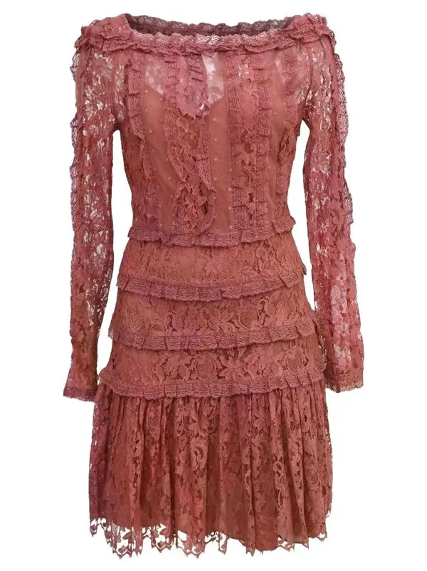 Zimmermann Lace Ruffle Mini Dress - Pink