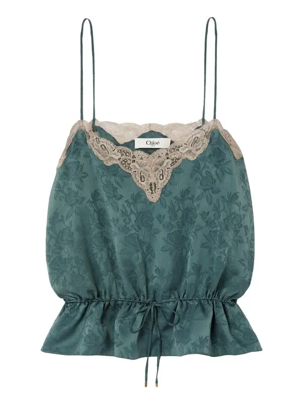Chloé Lace-trimmed Silk-jacquard Camisole - Green