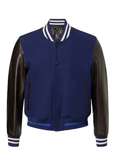 TOM FORD Varsity Leather-sleeves Wool Jacket - Ocean Cavern