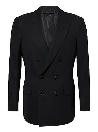 TOM FORD Striped Peak-lapels Wool Blazer - Black