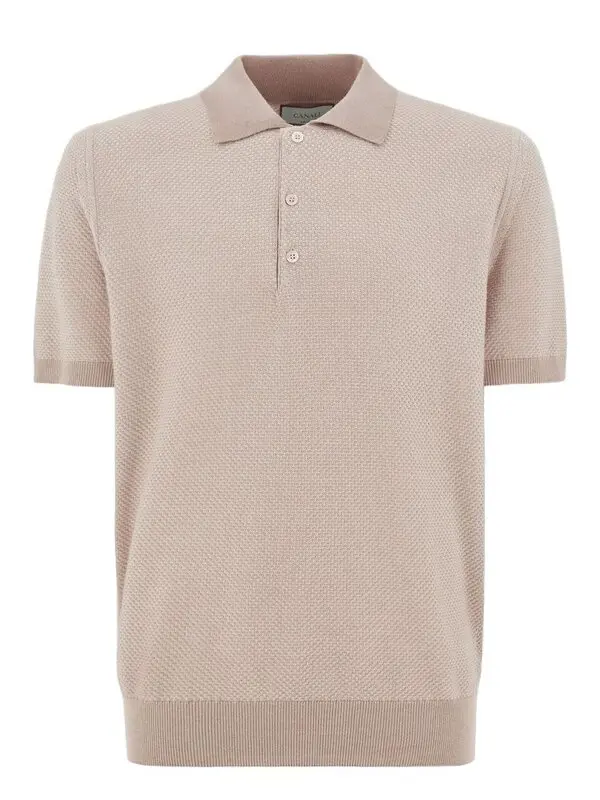 Canali Microstructured Cotton Polo Shirt With Plain-knit Collar - Beige