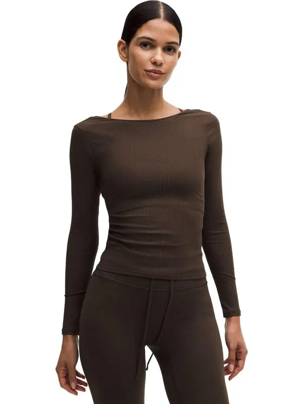 Lululemon Ribbed Scoop-back Long-sleeve Shirt - Walnut Crunch