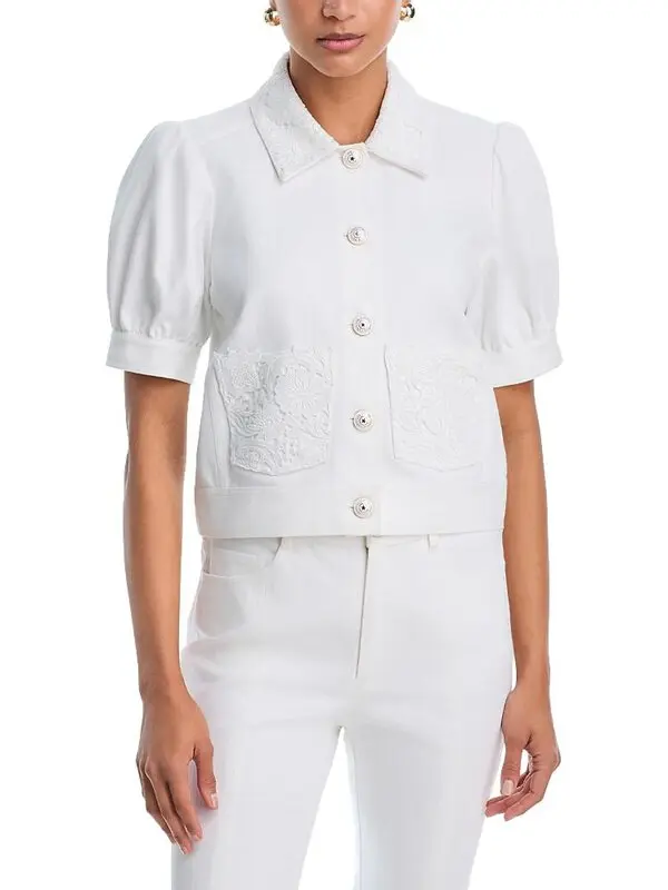 Cinq À Sept Ivana Lace Denim Jacket - White