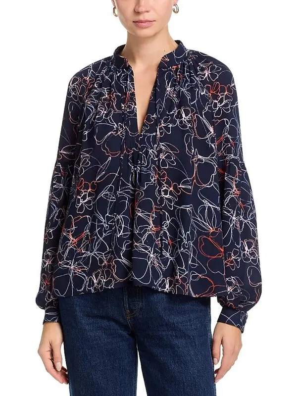 Cinq À Sept Malva Linework Floral Nanette Top - Navy Multi