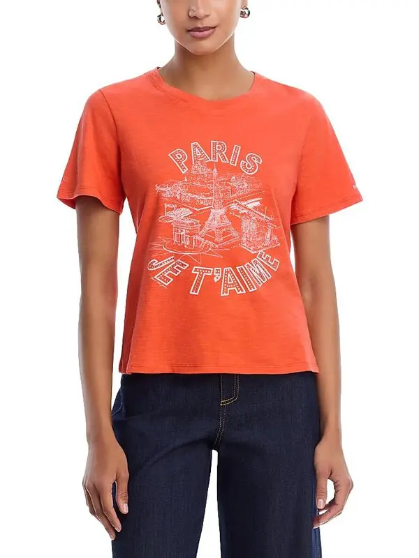 Cinq À Sept Rhinestone Paris Je T'aime Shrunken Tee - Red Tangerine/white