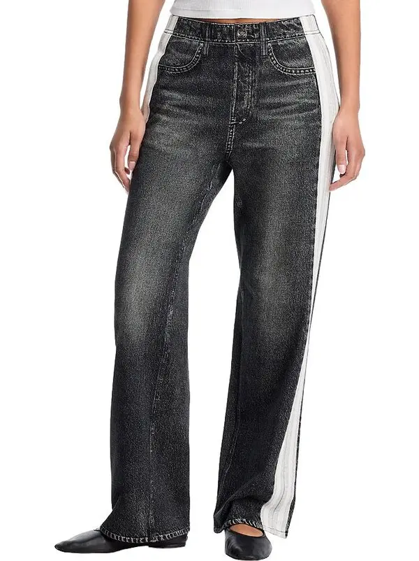 Rag & Bone Miramar Terry Pull On Wide Leg Sweatpant Jeans - Sport White Black
