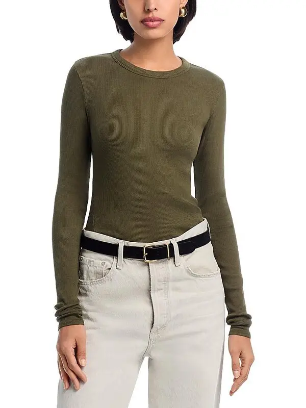 Rag & Bone The Essential Rib Knit Tee - Dark Olive