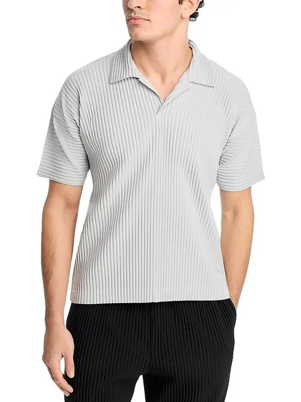 Issey Miyake Basics Ribbed Polo Shirt - Light Gray
