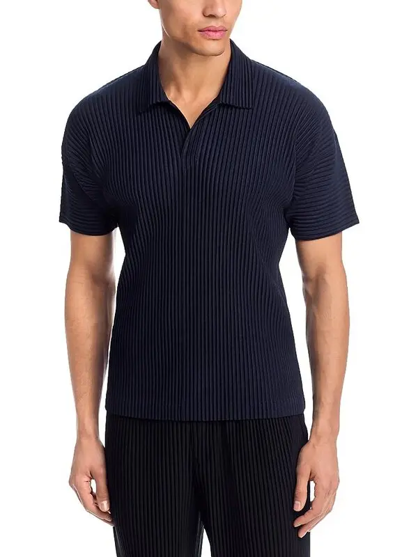 Issey Miyake Basics Ribbed Polo Shirt - Navy