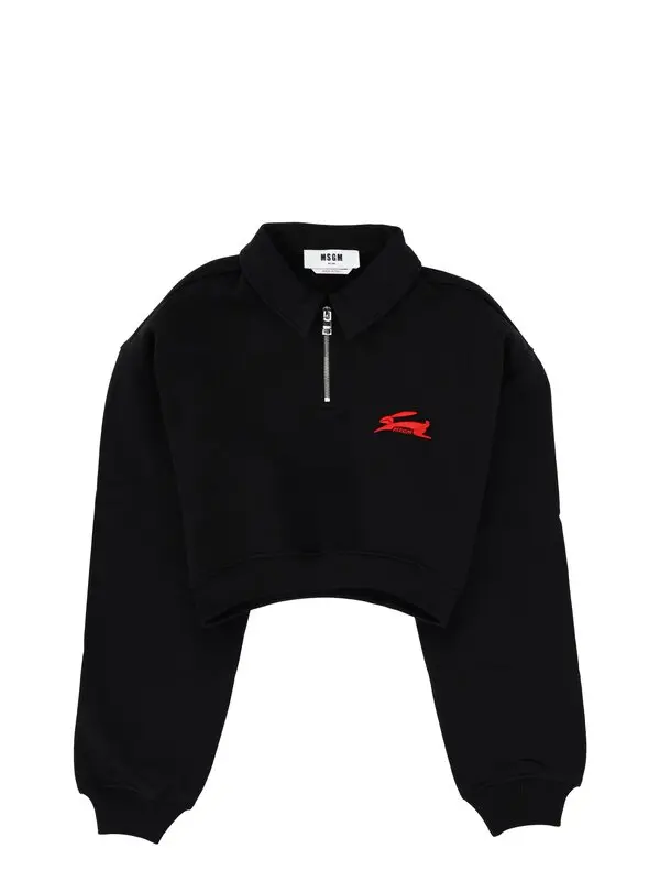 MSGM Follow The Rabbit" Collared Sweatshirt - Black