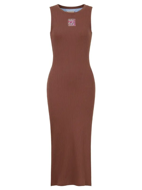 Marni Frame Logo Midi Dress - Brown
