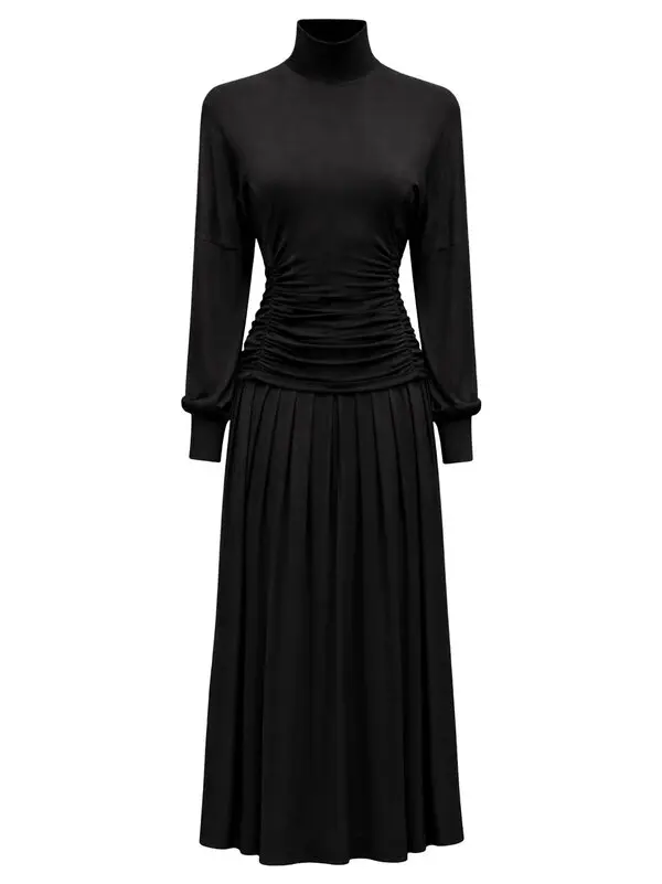 GANNI Long Dress With High Neck - Black
