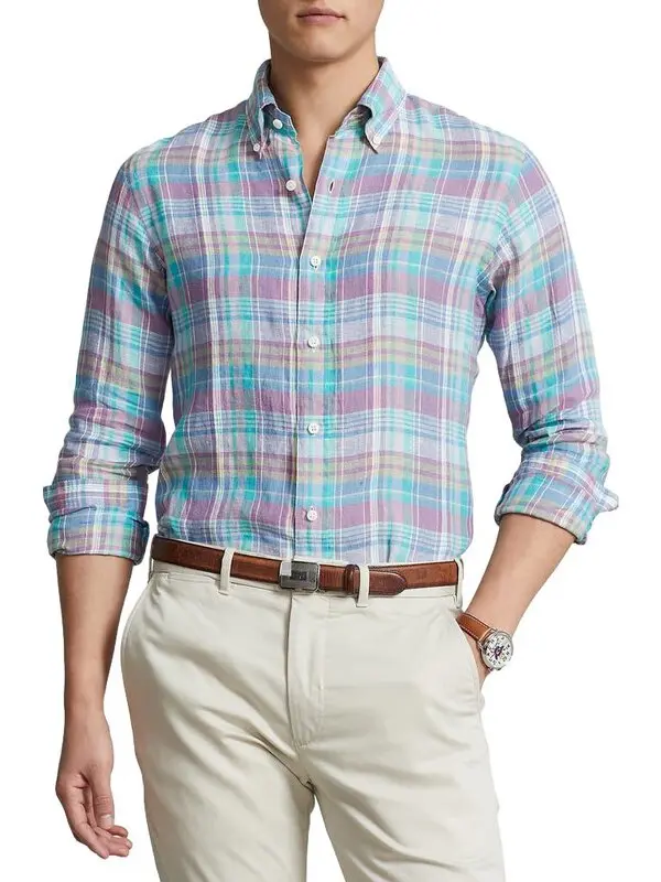 Polo Ralph Lauren Plaid Linen Button-down Shirt - Purple/blue Multi