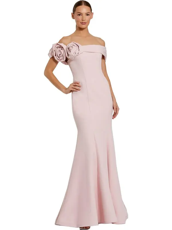 Mac Duggal Off The Shoulder Crepe Mermaid Gown - Pink