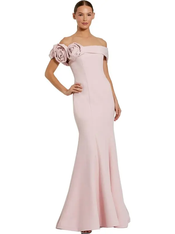 Mac Duggal Off The Shoulder Crepe Mermaid Gown - Pink