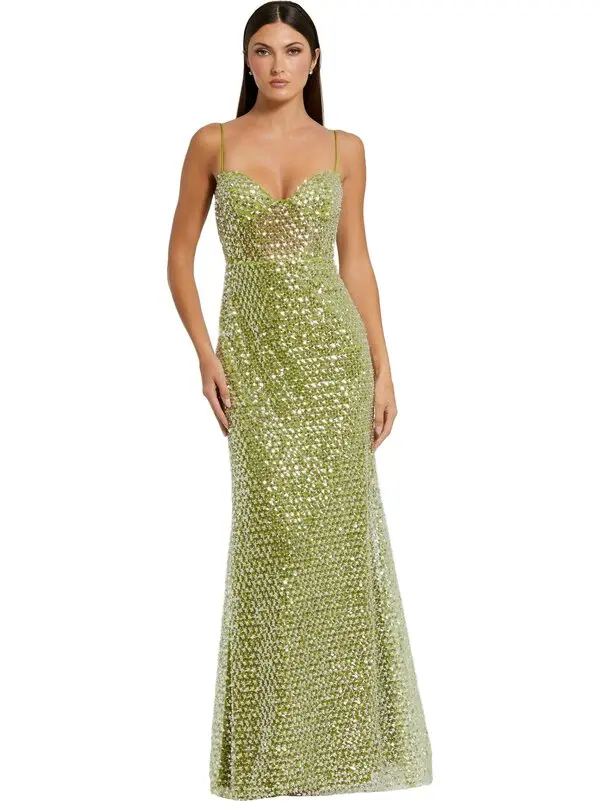 Mac Duggal Embellished Bustier Column Gown - Green